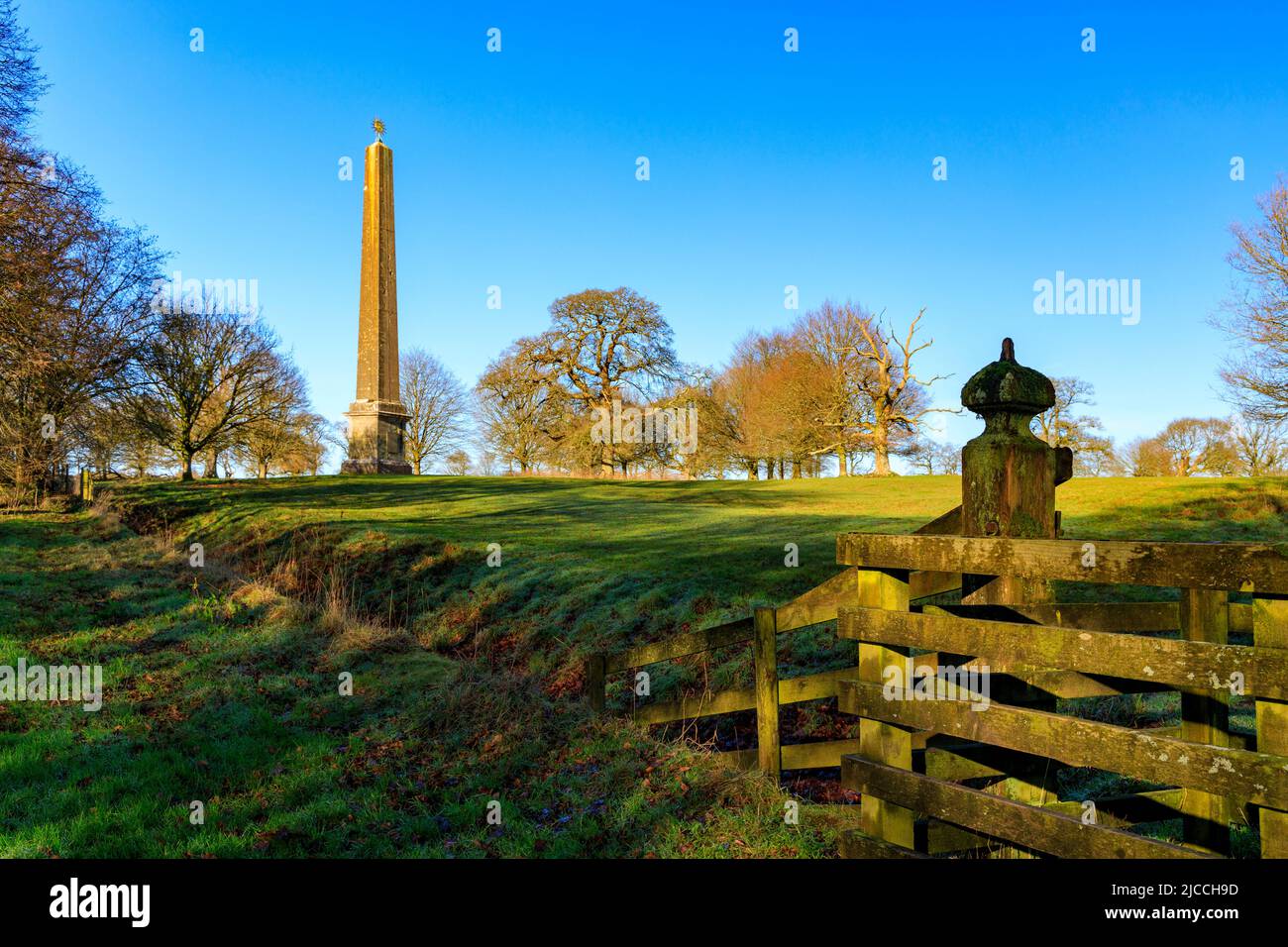 The 1839 Bath stone obelisk in winter sunshine in the grounds of ...