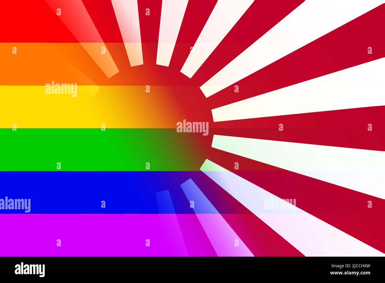 A version of the Japanese Flag with LGBTQ flag rainbow overlay Stock ...