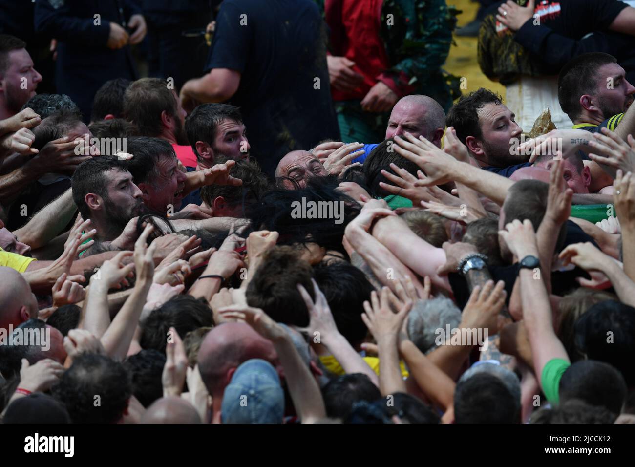 Illustration shows people trying to catch a peace of so-called crin at ...