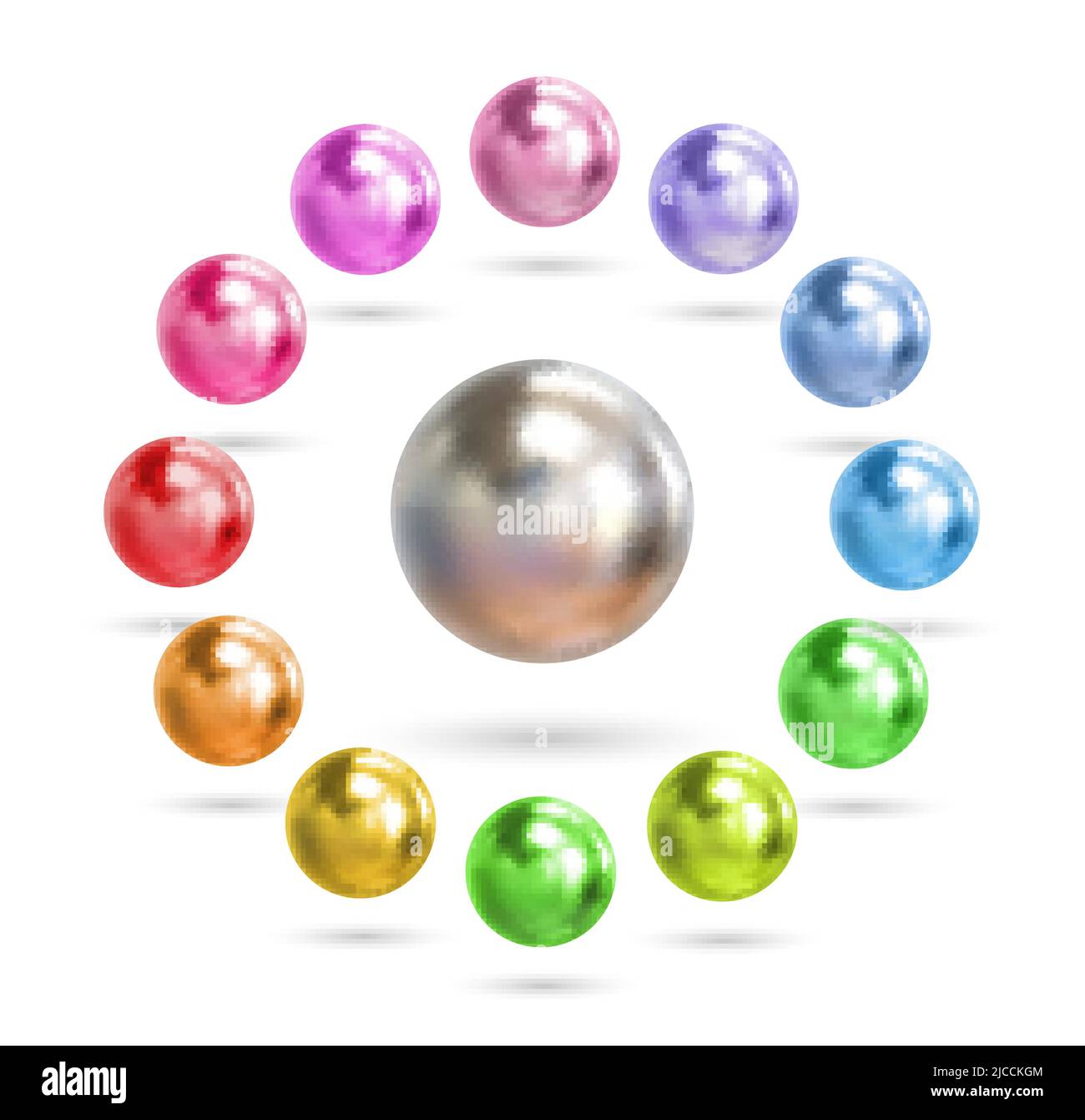 Set of colorful spheres isolated on white background. 3d color metal ...