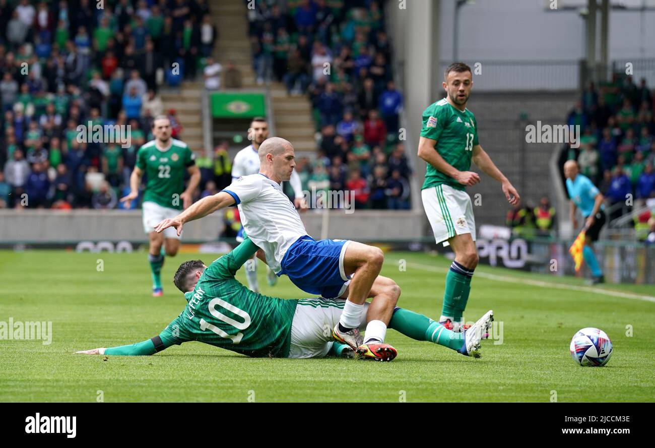 Northern IrelandÕs Kyle Lafferty (left) and CyprusÕ Alex Gogic battle ...