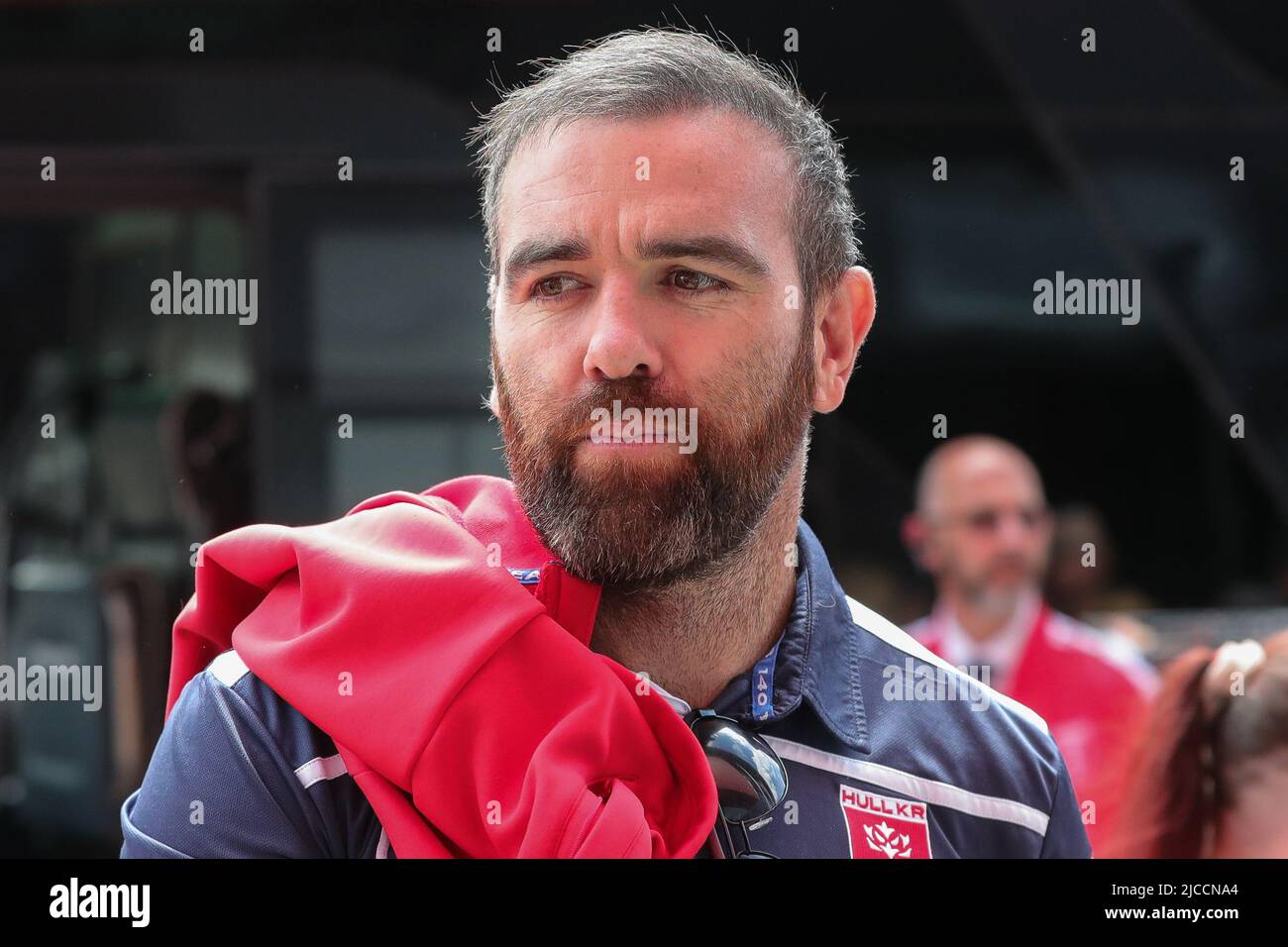 Kane Linnett #12 of Hull KR arrives at The Totally Wicked Stadium ahead ...
