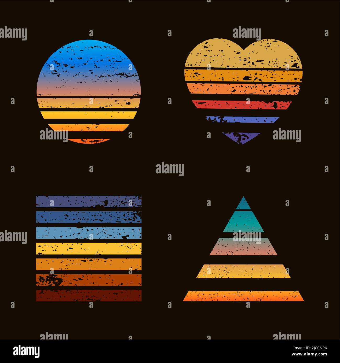 Retro striped sunset prints. Abstract 80s style colorful shapes for ...