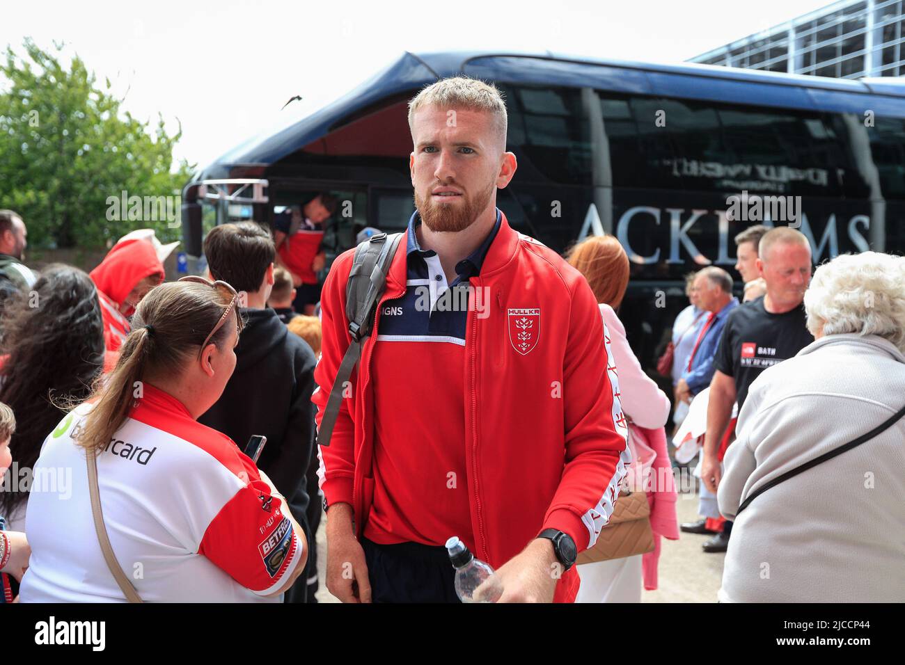 Rowan Milnes #21 of Hull KR arrives at The Totally Wicked Stadium ahead ...