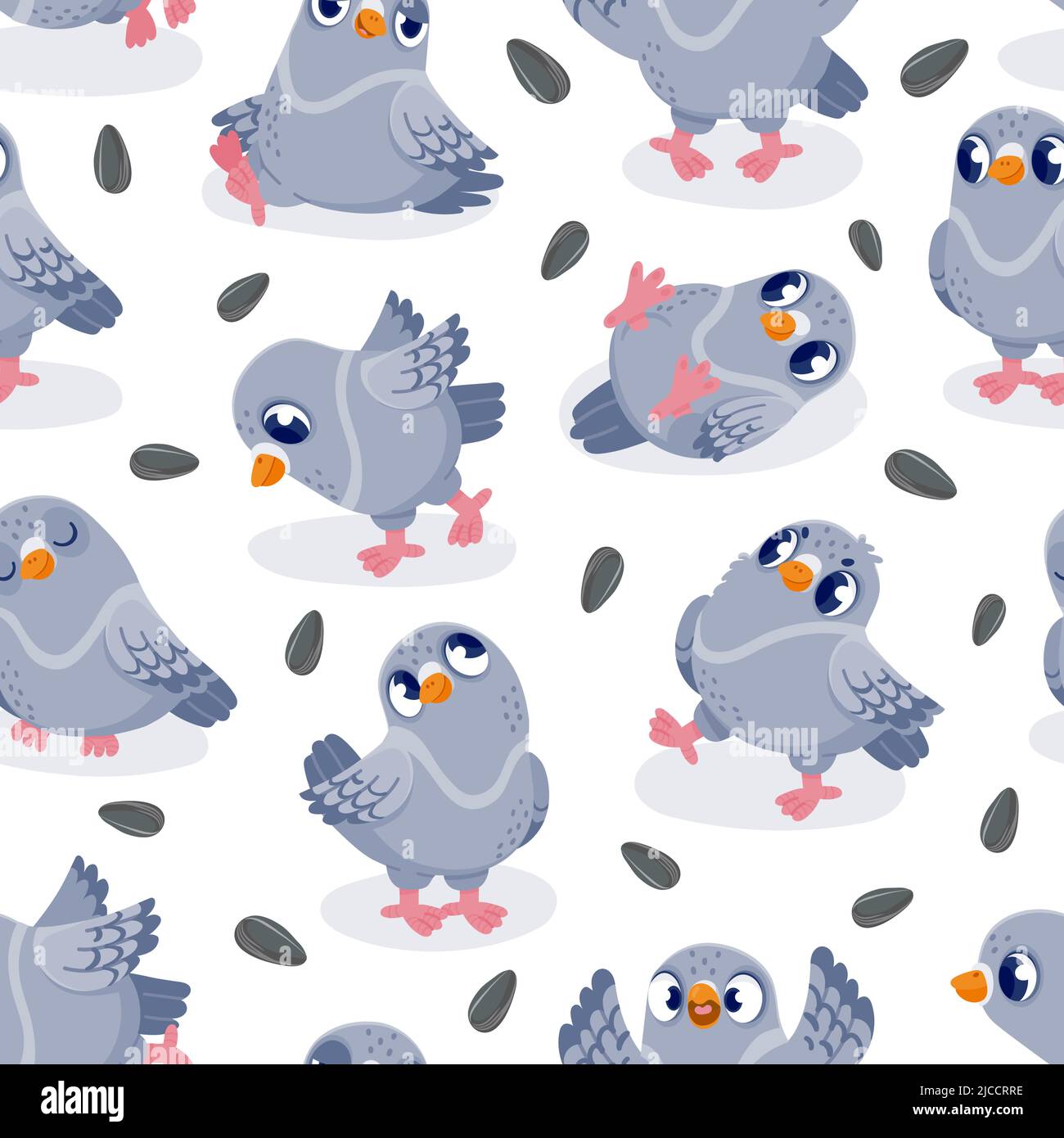 Pigeon pattern. Seamless print of cartoon colorful cute bird with funny ...