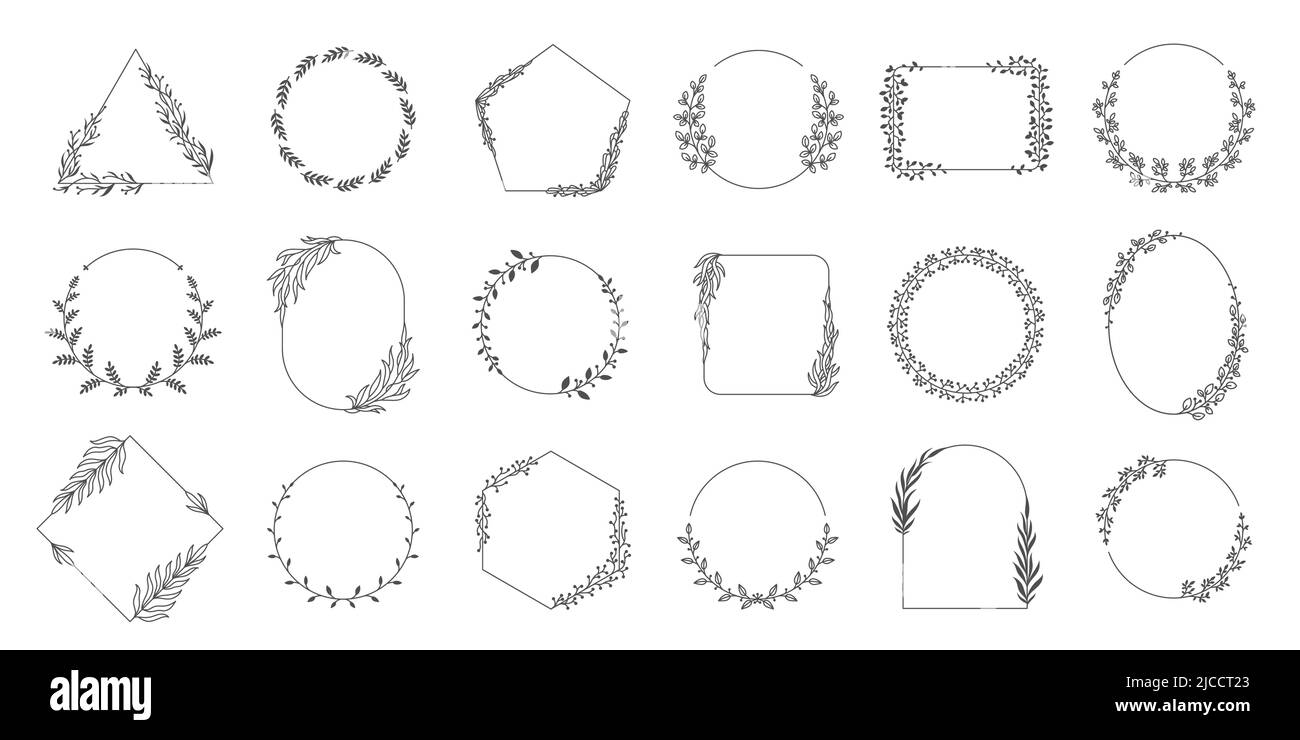 Floral frames. Square and round leaf border decorative elegant elements ...
