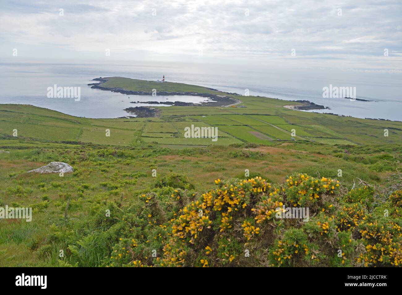 Bardsey Island lighthouse and coastline Stock Photo - Alamy