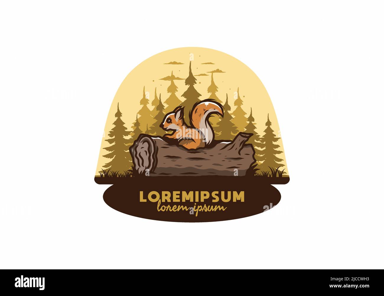 Lonely squirrel hiding in a dead tree trunk illustration design Stock ...