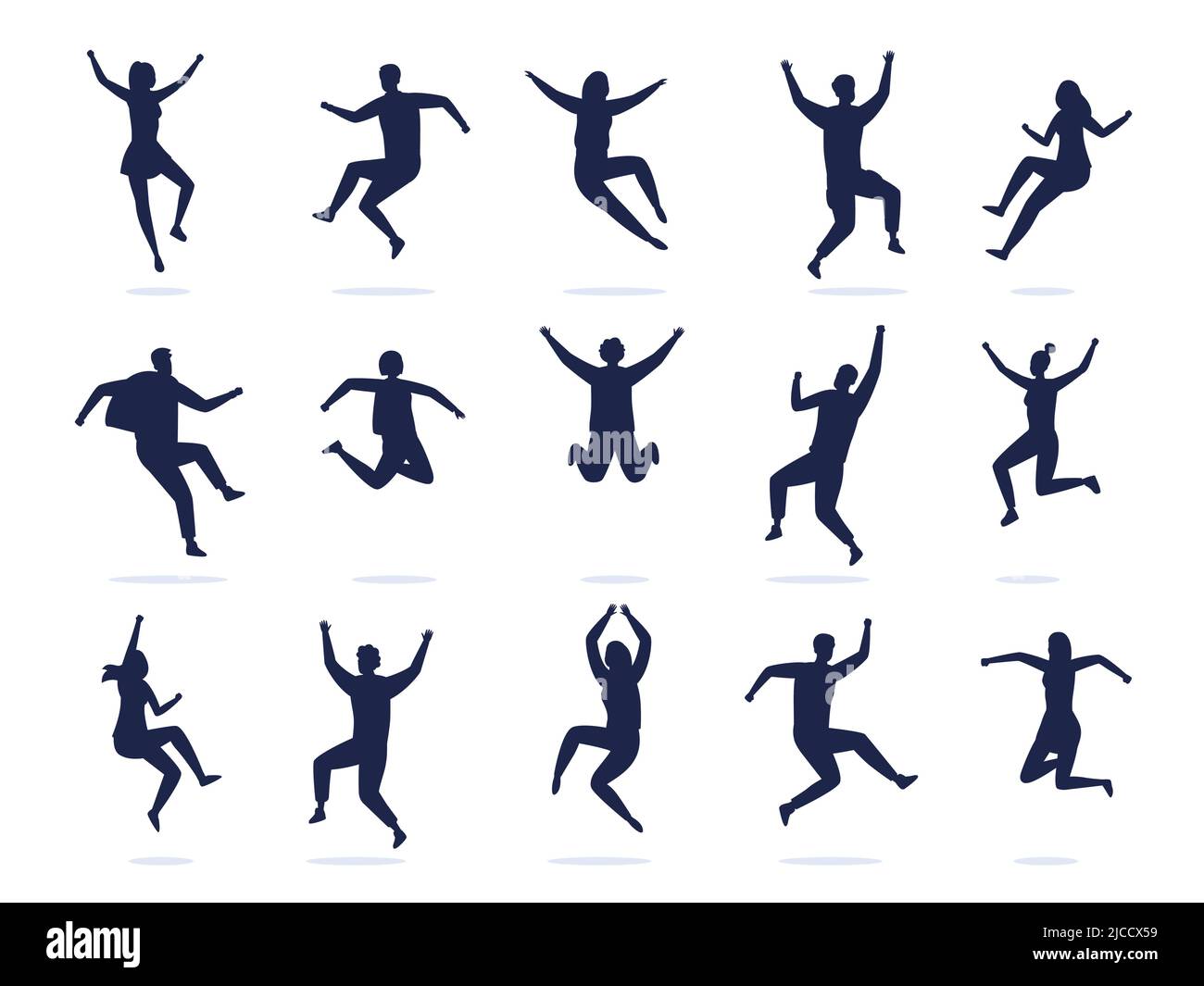 Jumping people silhouette. Happy active dancing men and women ...