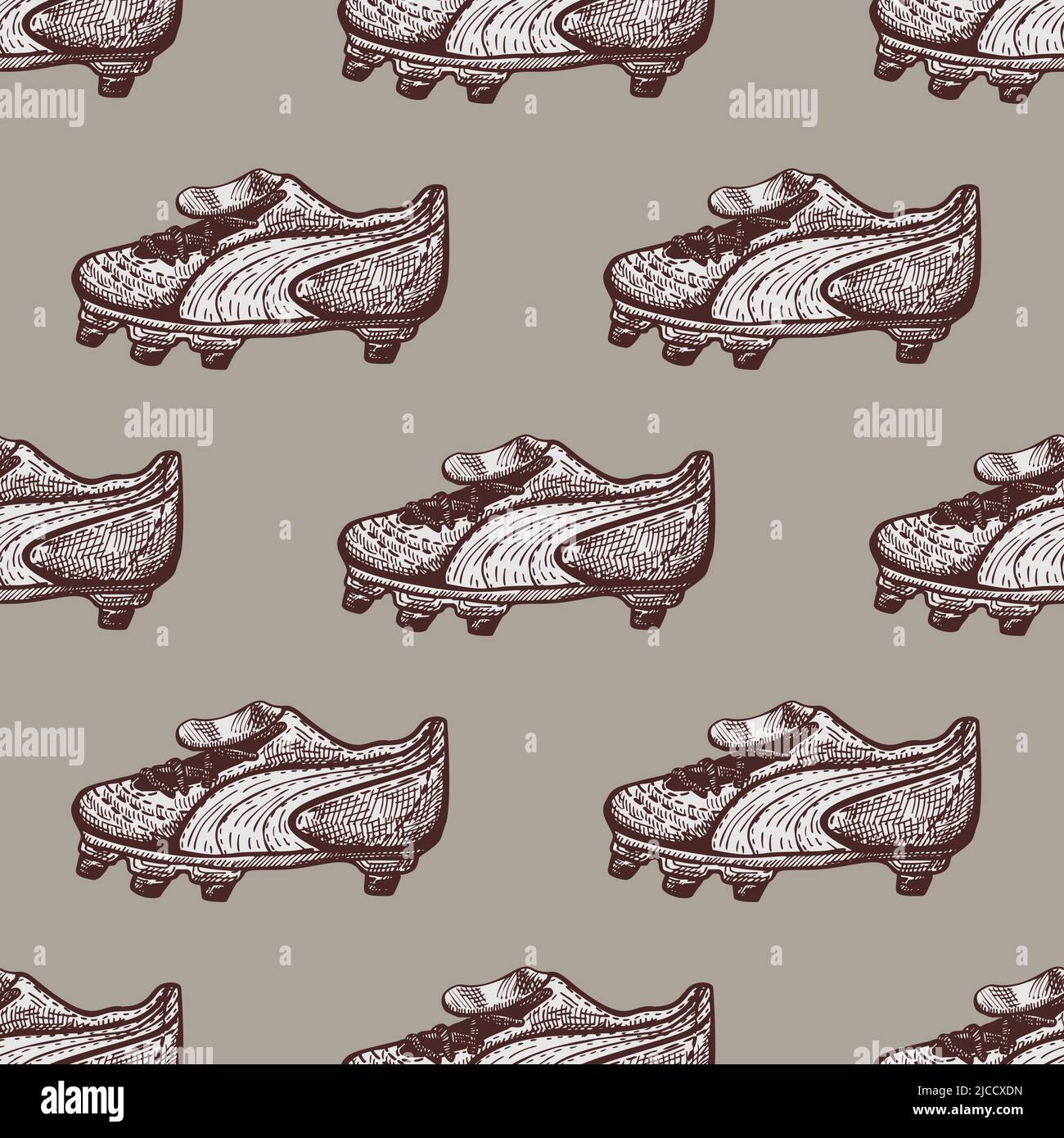 Football boots engraving seamless pattern. Vintage background sport ...