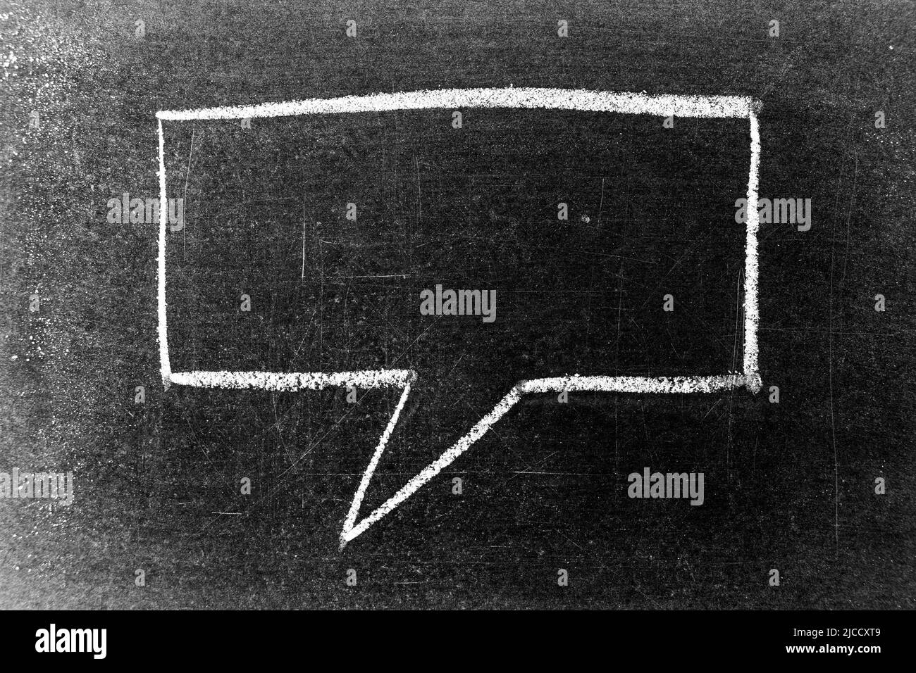 White color chalk hand drawing in square bubble speech shape with blank ...