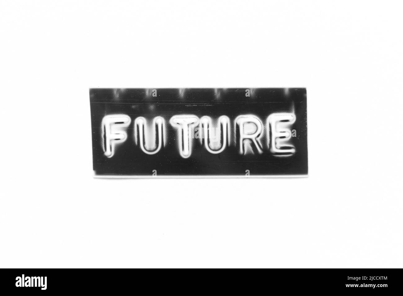 Black color banner that have embossed letter with word future on white ...