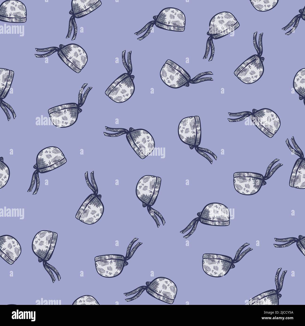 Bandana chef hat seamless pattern engraving. Vintage cooking background ...