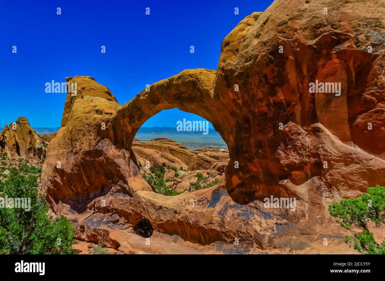 Oblique view of Double O Arch. Arches National Park, Utah, MOAB, USA ...