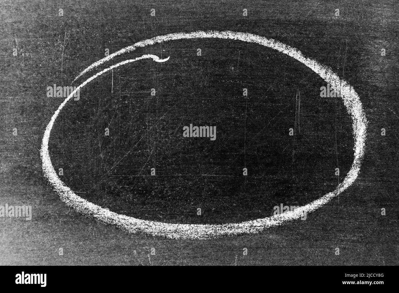 White chalk hand drawing as circle or round shape on blackboard or ...