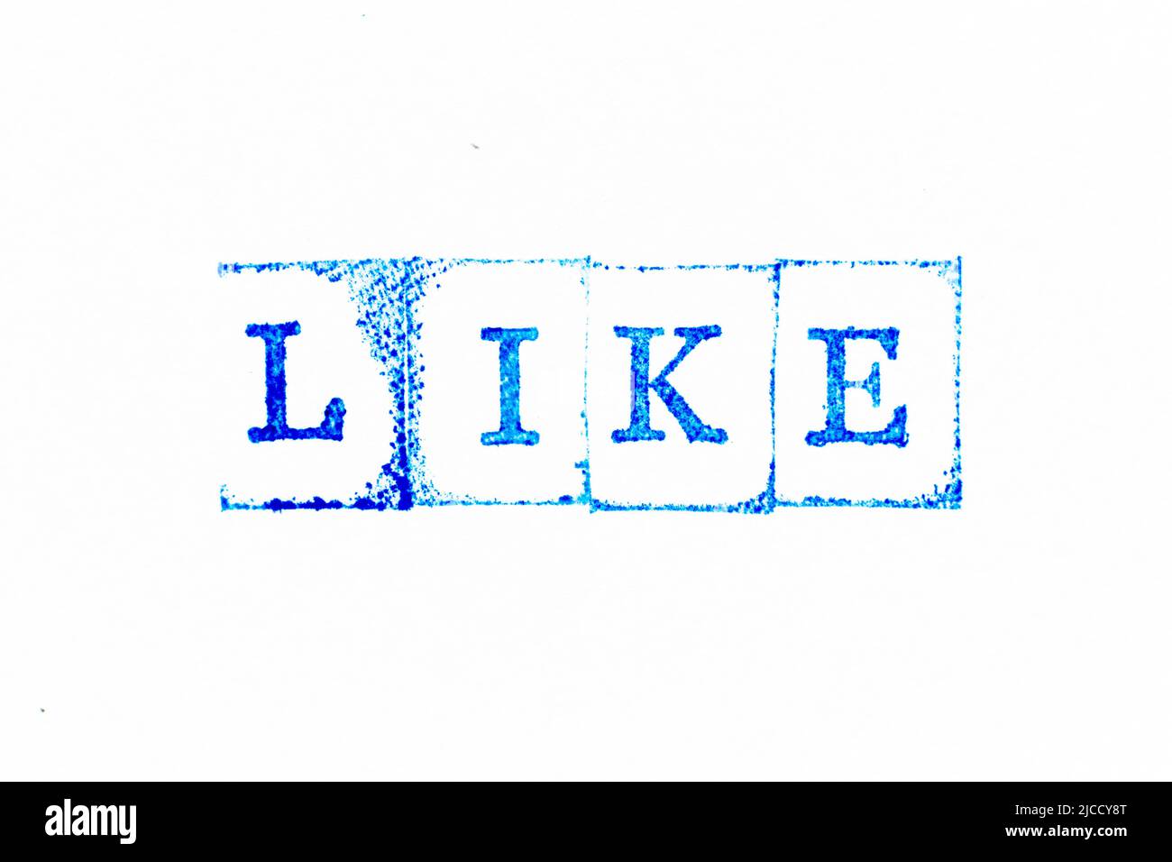 Blue color ink rubber stamp in word like on white paper background ...