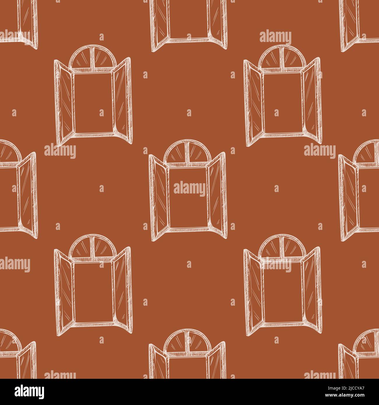 Seamless pattern of retro arch windows engraving. Vintage background ...