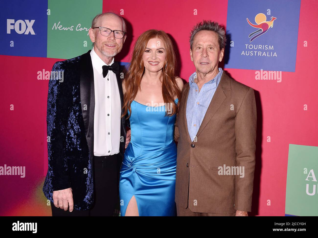 LOS ANGELES, CA - JUNE 11: (L-R) Ron Howard, Isla Fisher and Brian ...