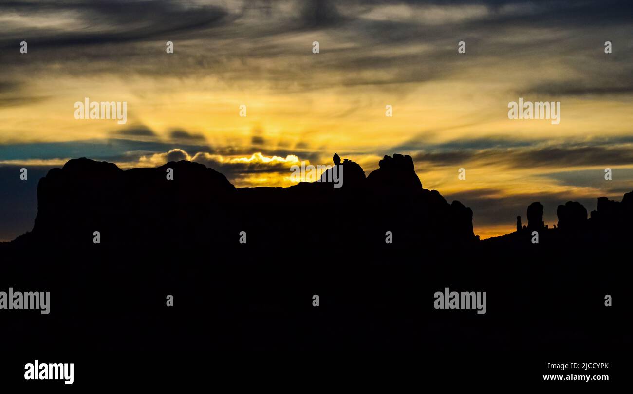 Evening sunset against the backdrop of the mountain landscape, and the ...