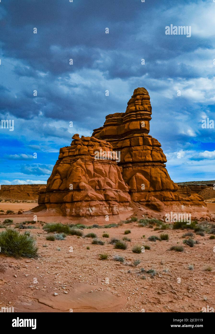 Layered geological formations of red rocks in Canyonlands National Park ...
