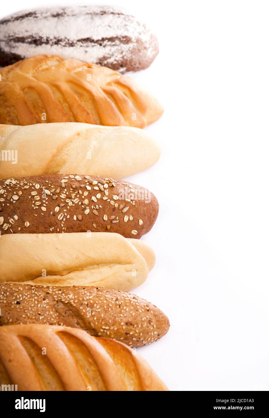 Fresh bread assortment on the white background Stock Photo - Alamy