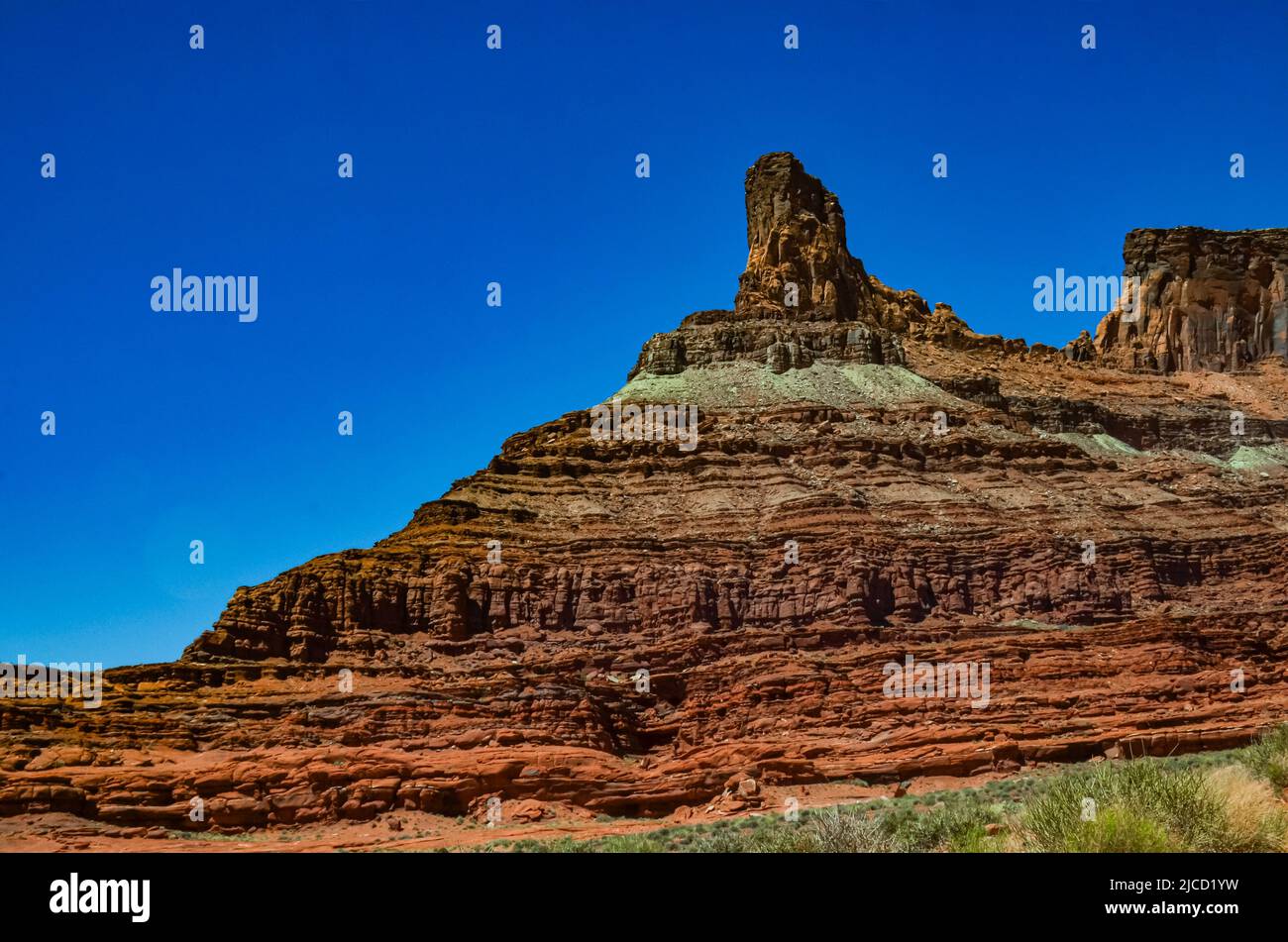 Layered geological formations of red rocks in Canyonlands National Park ...