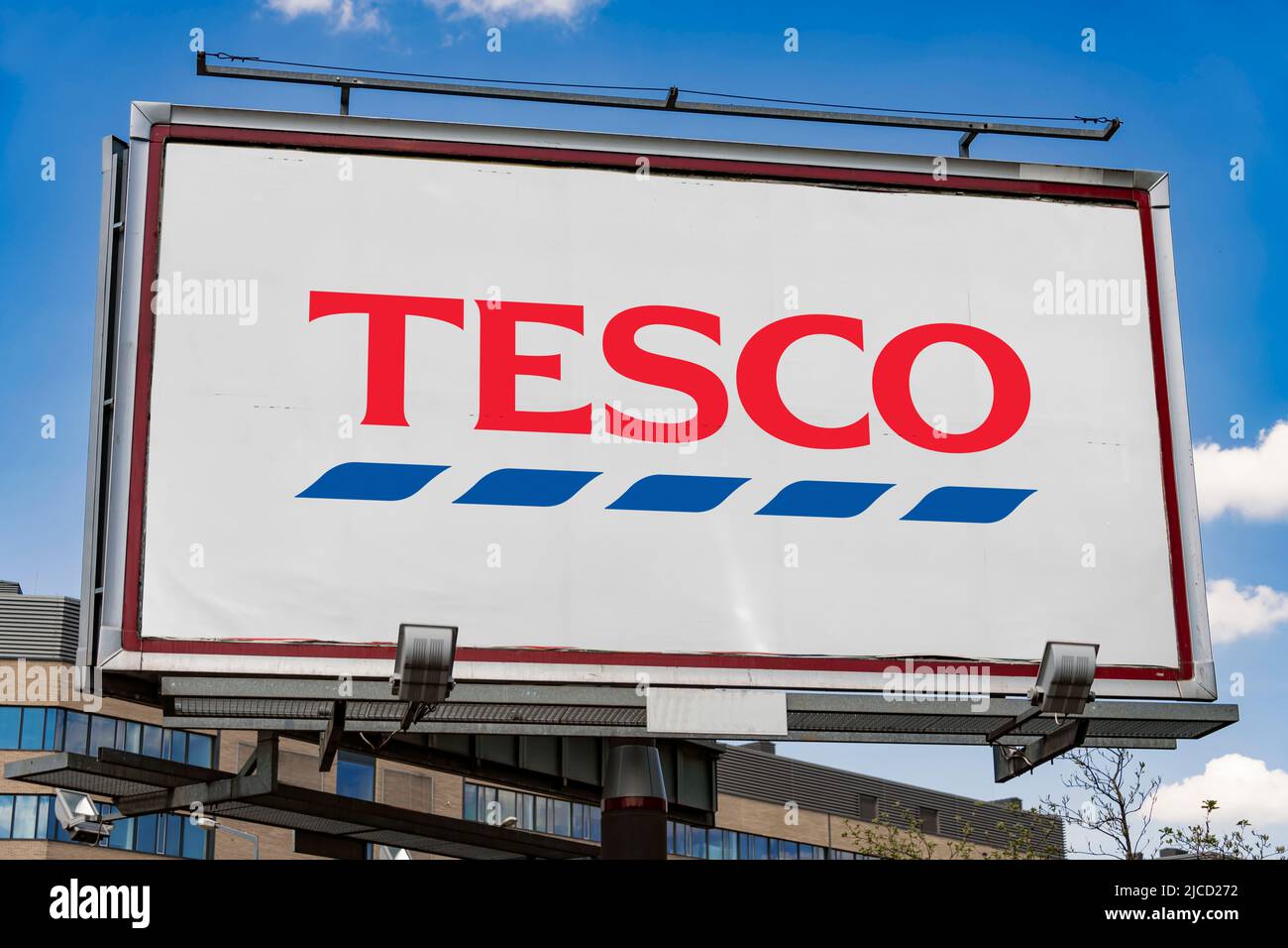 POZNAN, POL - MAY 1, 2022: Advertisement billboard displaying logo of ...
