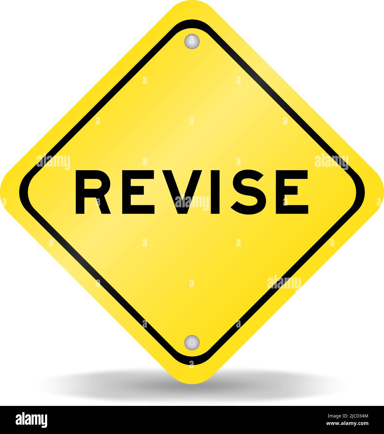 Yellow color transportation sign with word revise on white background ...