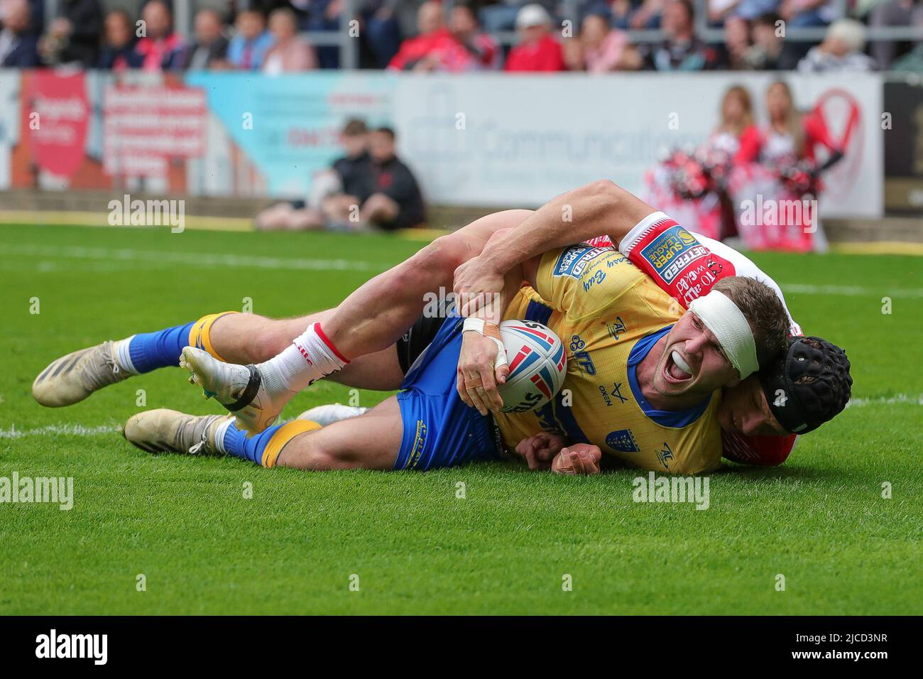 Matt Parcell #9 of Hull KR has a try ruled out in the first half in St ...