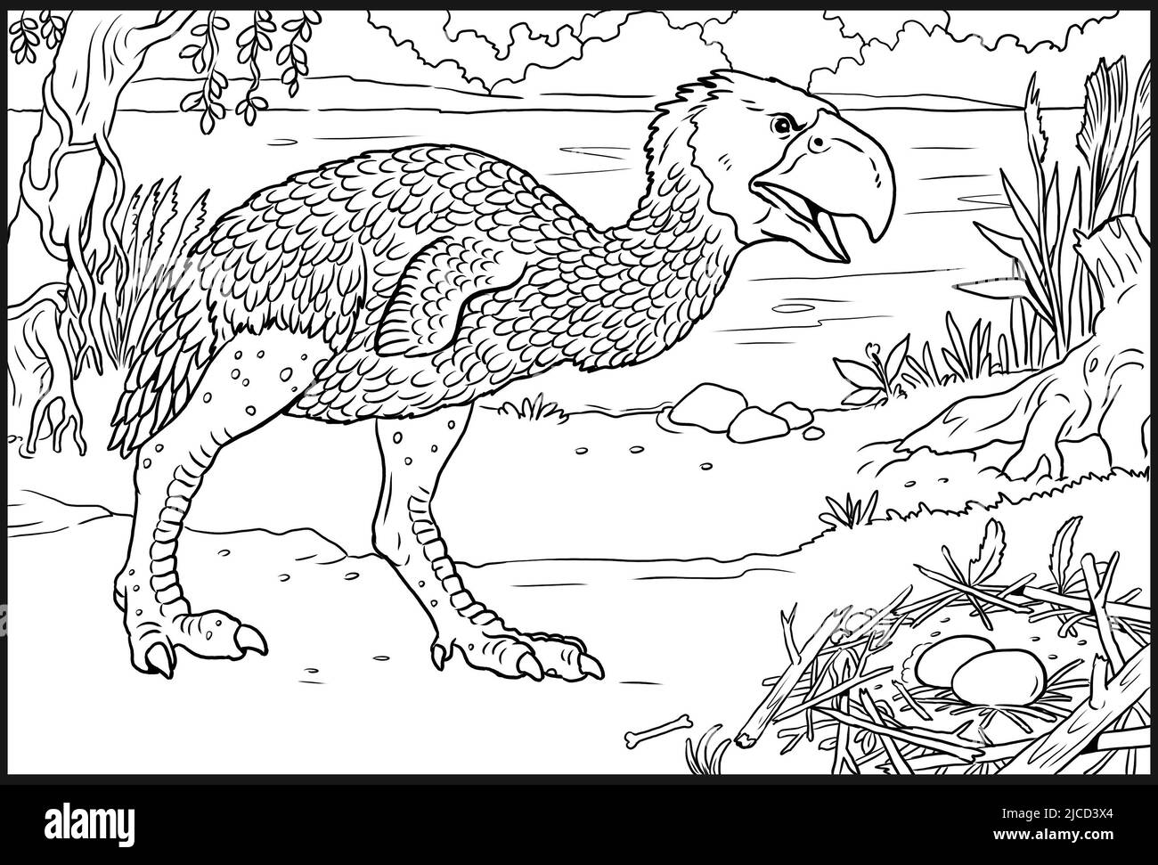 Prehistoric birds of prey - gastornis. Drawing with extinct predators ...
