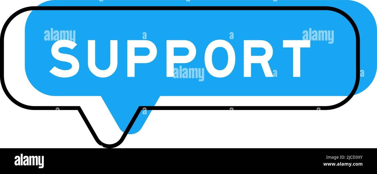 Speech banner and blue shade with word support on white background ...