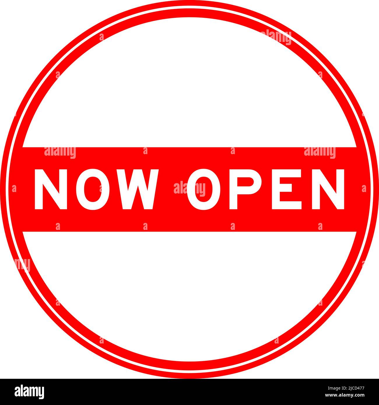 Red color round seal sticker in word now open on white background Stock ...