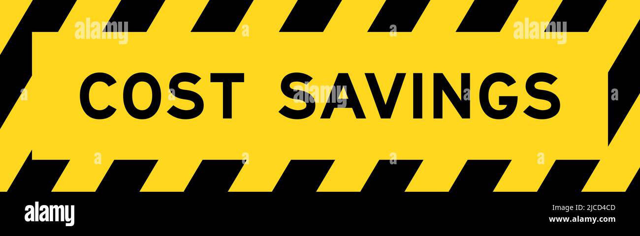 Yellow and black color with line striped label banner with word cost ...