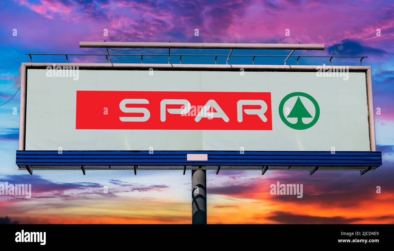 POZNAN, POL - MAY 1, 2022: Advertisement billboard displaying logo of ...