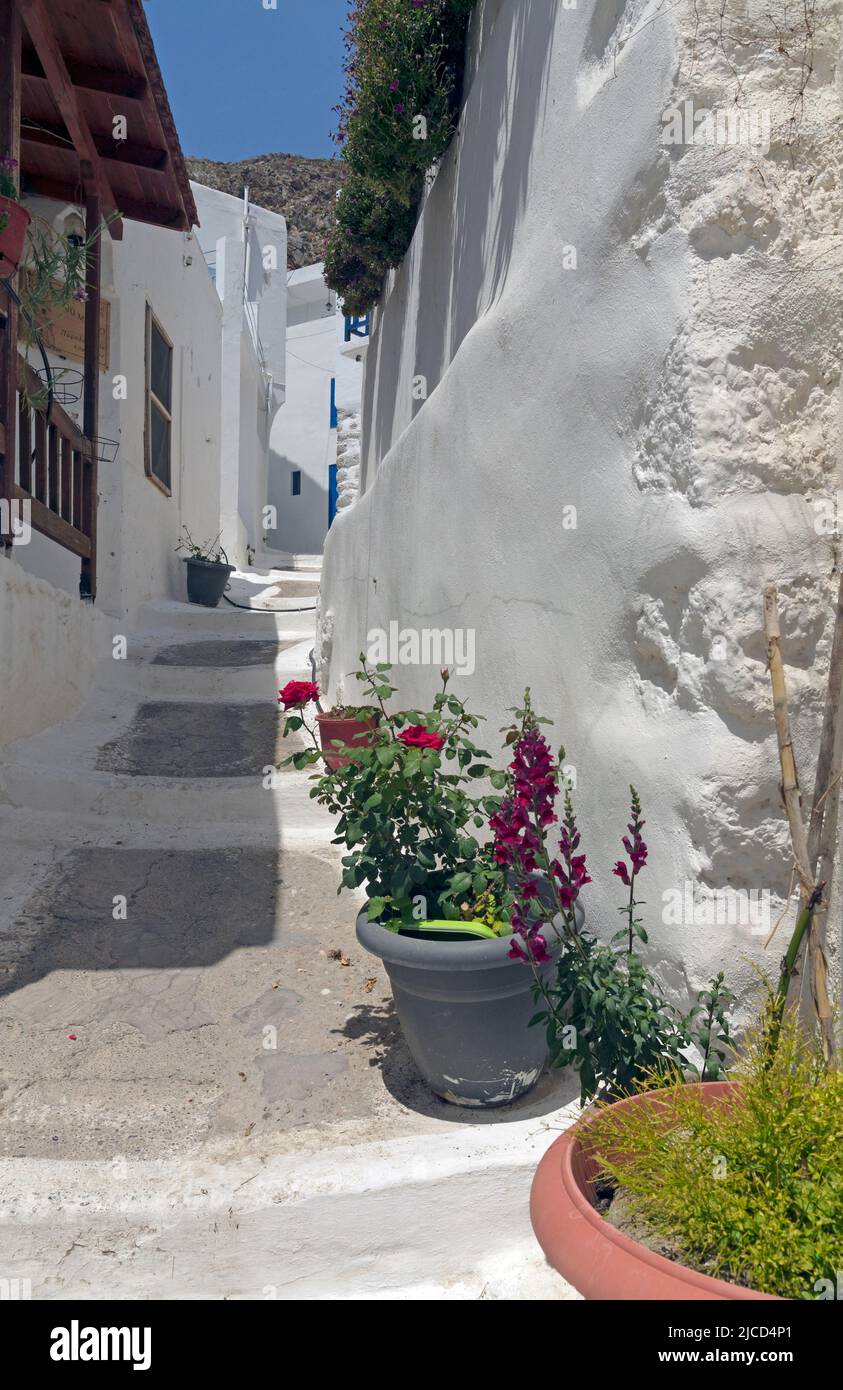Pretty street scene in Megalo Chorio mountain village, Tilos ...