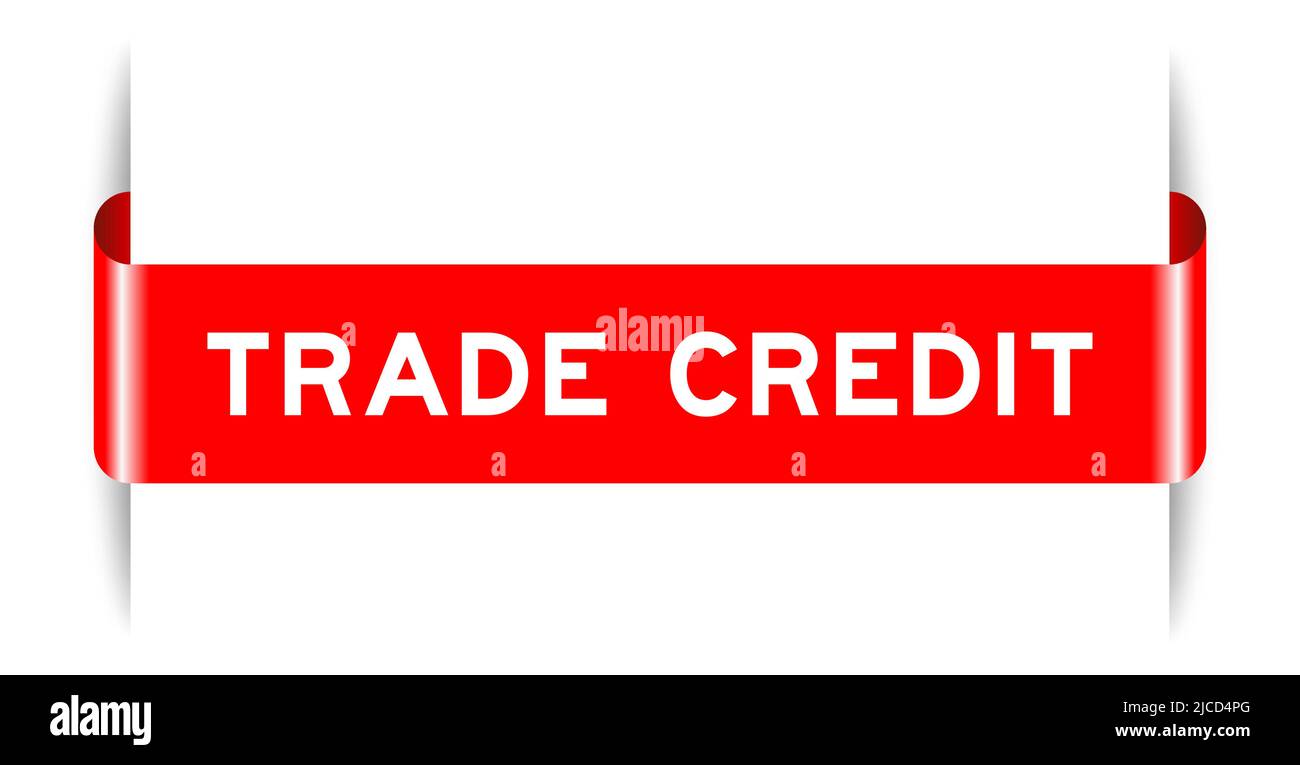 Red color inserted label banner with word trade credit on white ...