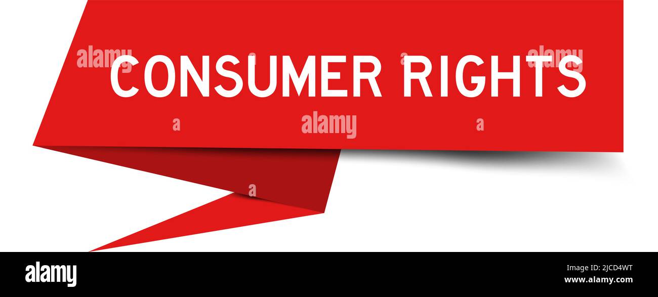 Red color paper speech banner with word consumer rights on white ...