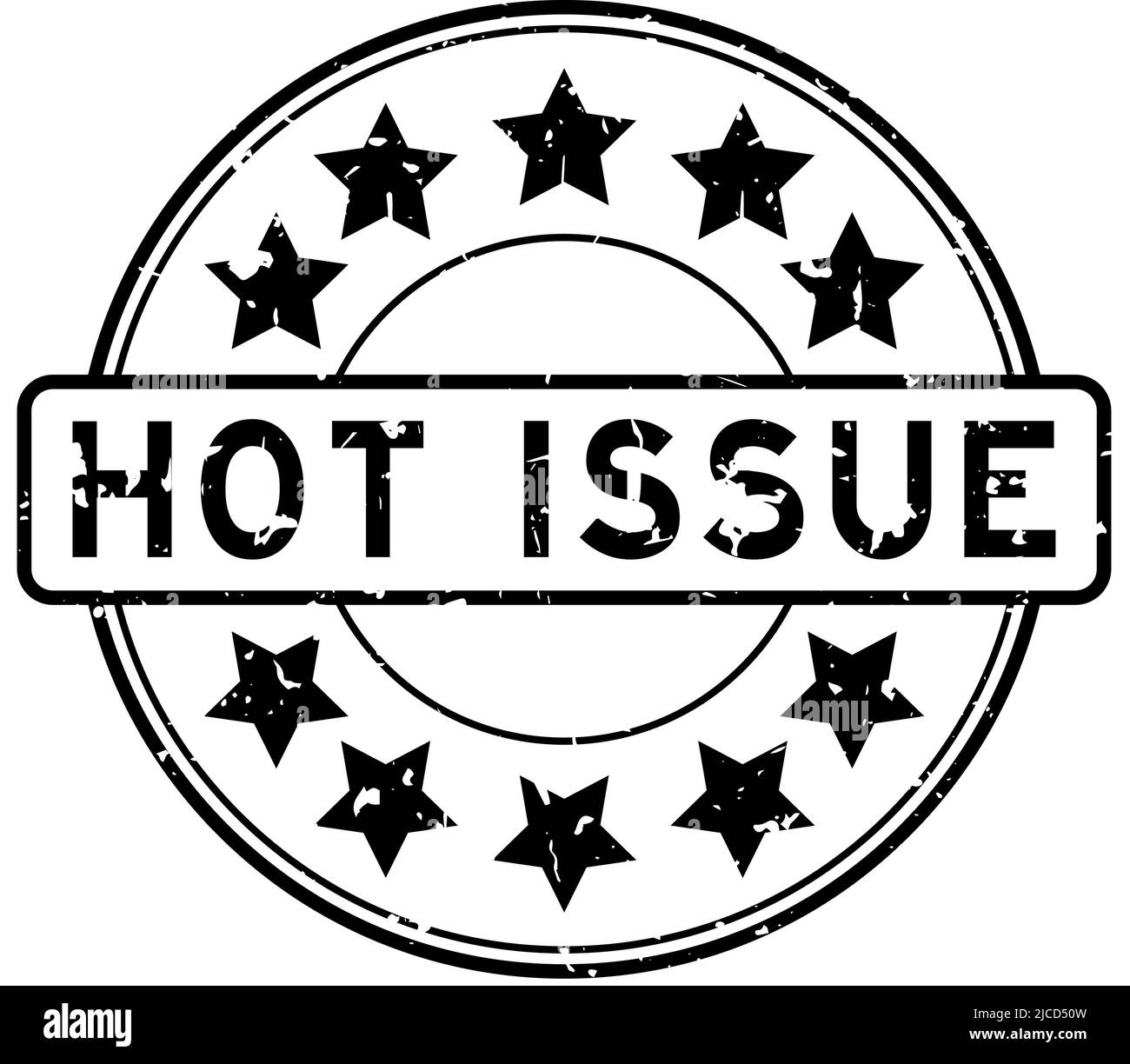 Grunge black hot issue word with star icon round rubber seal stamp on ...