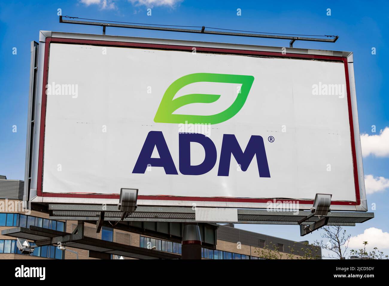 POZNAN, POL - MAY 1, 2022: Advertisement billboard displaying logo of ...