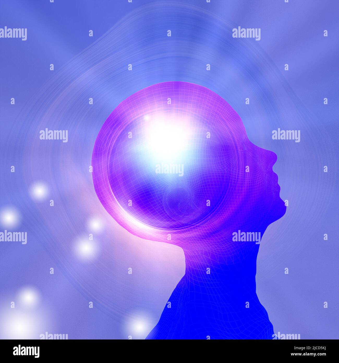 Human head with bright light. 3D rendering Stock Photo - Alamy