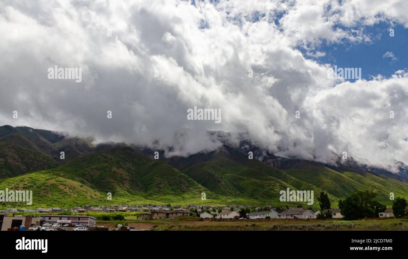 Forested mountains covered with low hanging clouds, USA Stock Photo - Alamy