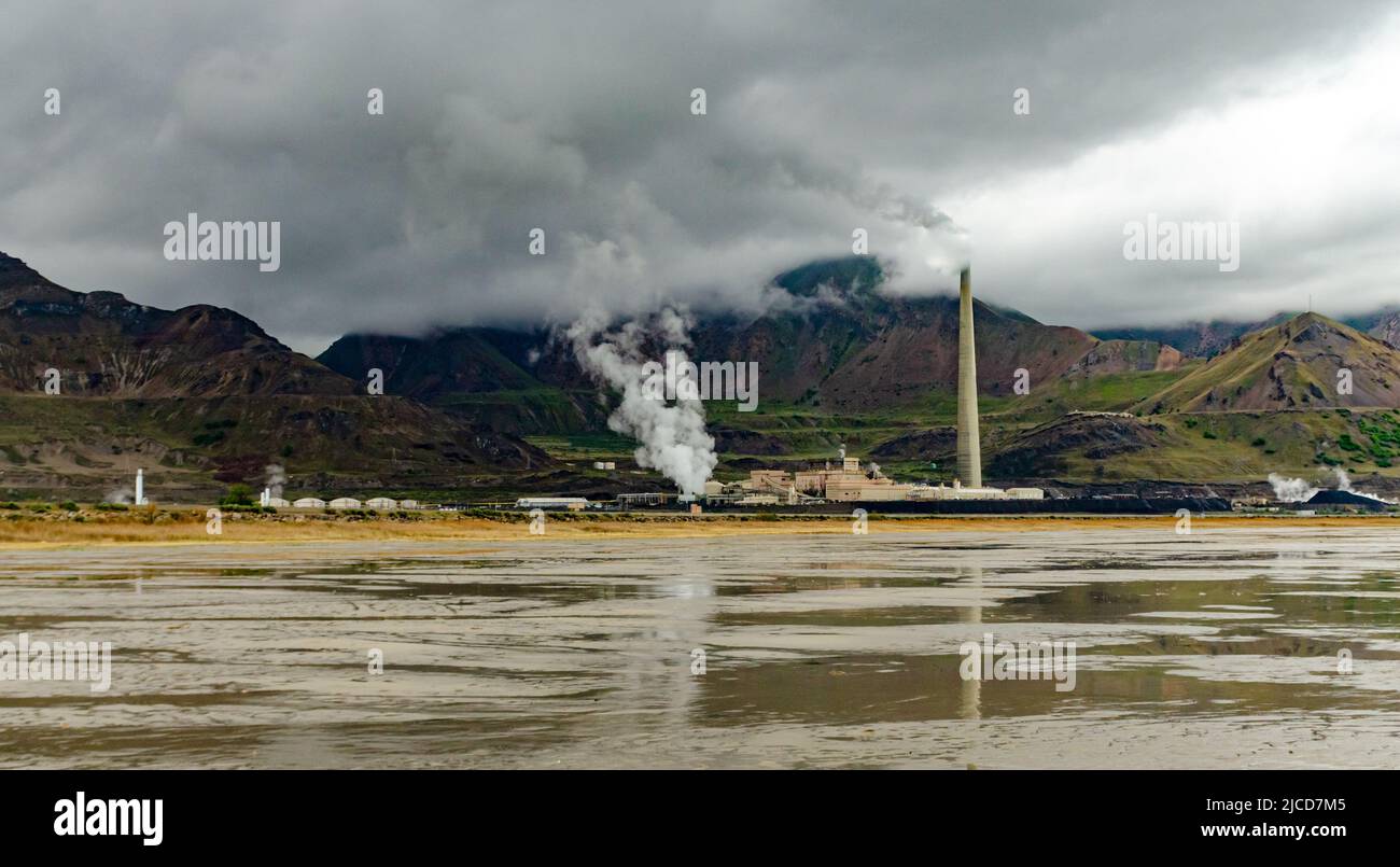 Oil refinery and a factory for obtaining silver on the shore of the ...