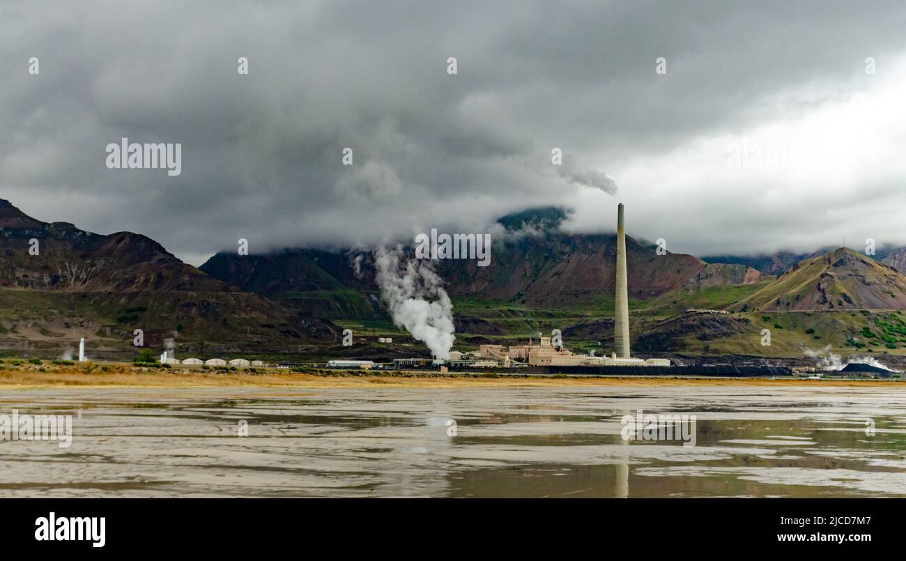 Oil refinery and a factory for obtaining silver on the shore of the ...
