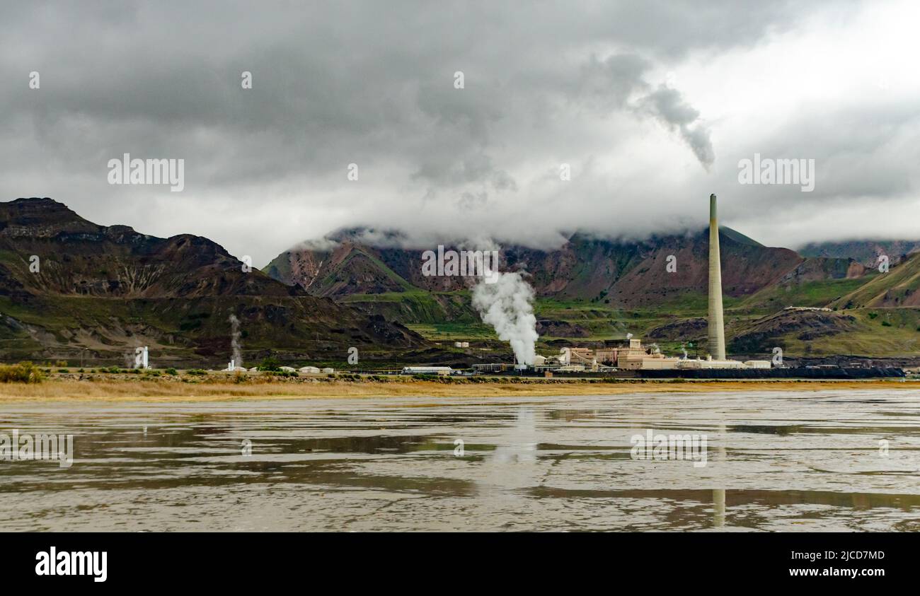 Oil refinery and a factory for obtaining silver on the shore of the ...