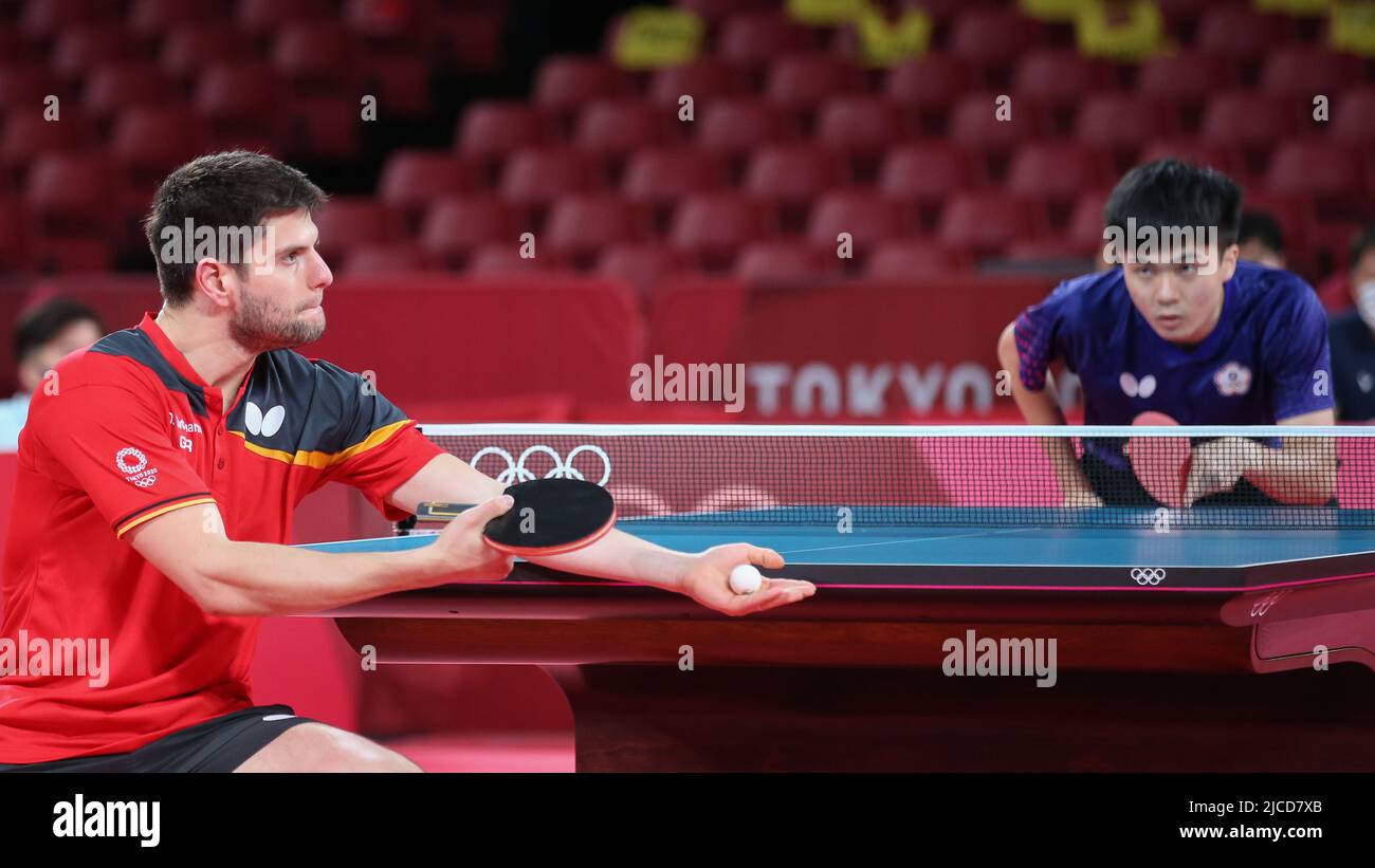 JULY 30th, 2021 - TOKYO, JAPAN: Dimitrij Ovtcharov of Germany serves ...