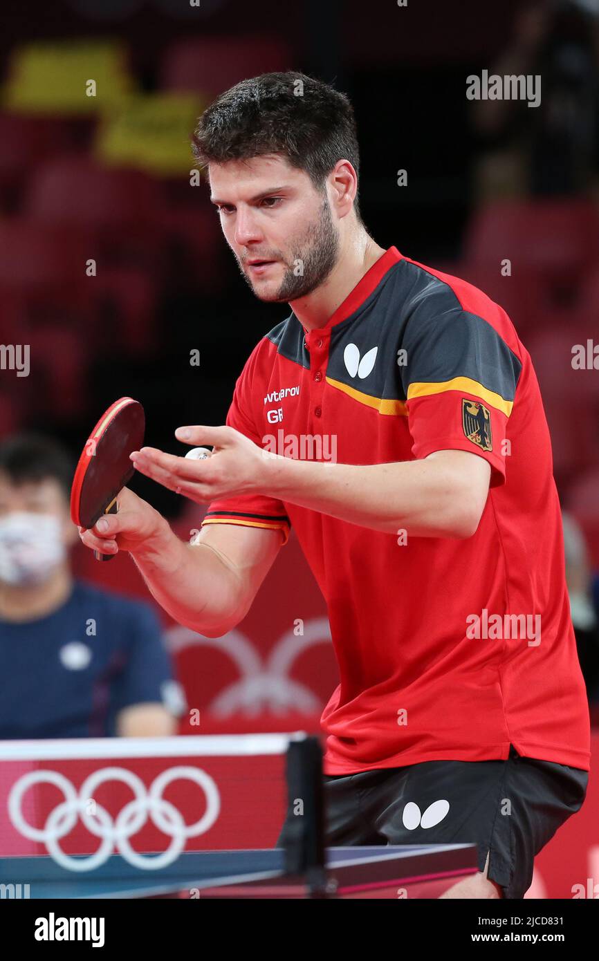 JULY 30th, 2021 - TOKYO, JAPAN: Dimitrij Ovtcharov of Germany serves ...