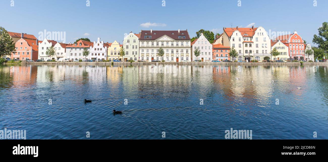 Landshut, Germany - Aug 15, 2021: Historical houses at the Isar river ...