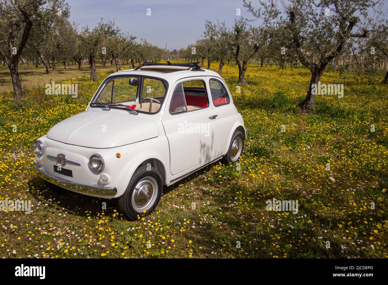 Image of an old Italian Fiat 500 car parked in the countryside in a ...