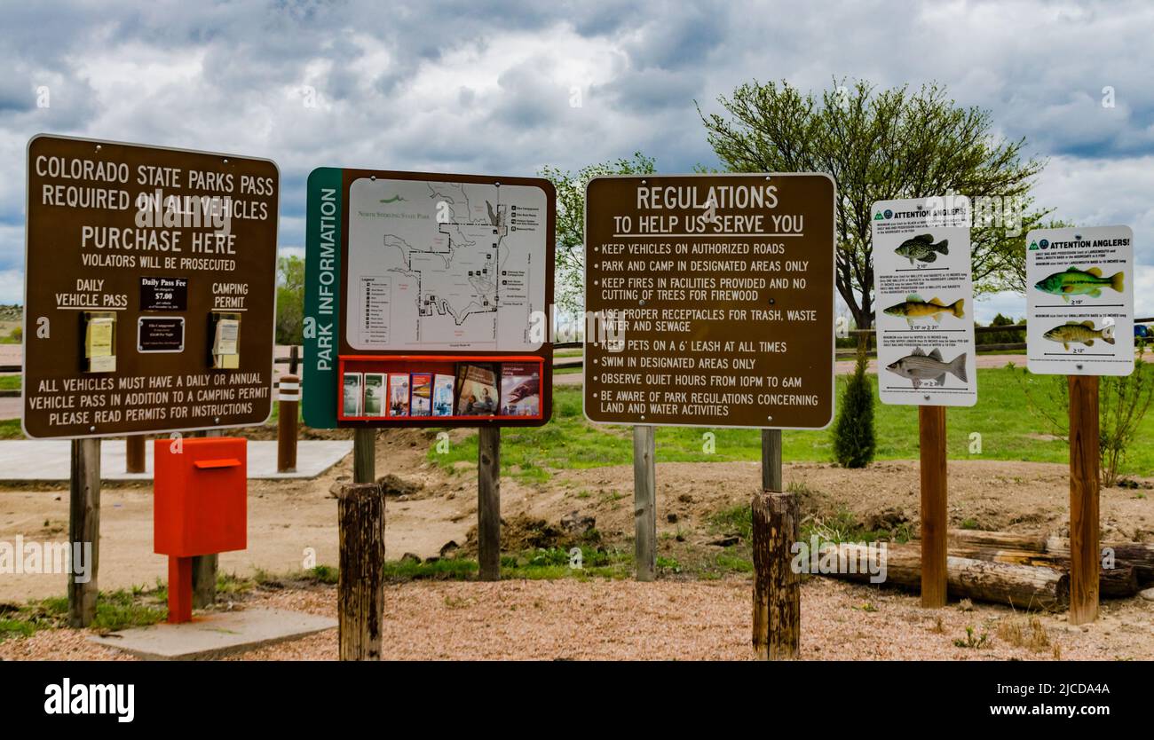 COLORADO, USA - MAY 15, 2018: - information sign near a trail in the ...