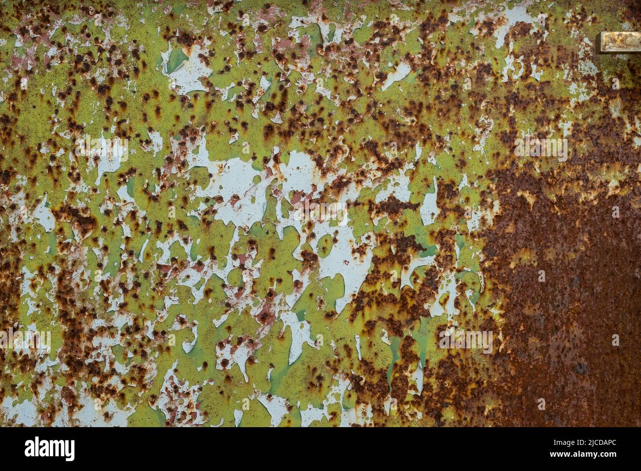 Layers of peeling paint texture on weathered rusty metal sheet, grunge ...